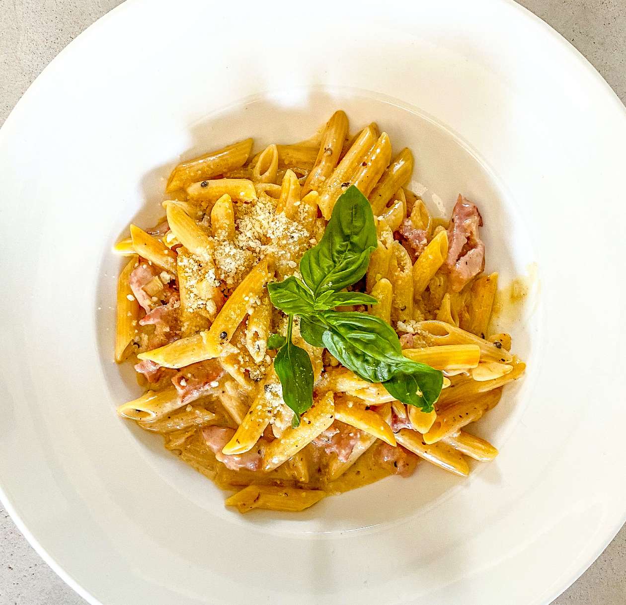 Bacon Bits Creamy Penne Pasta Recipe - Georgie's Pork