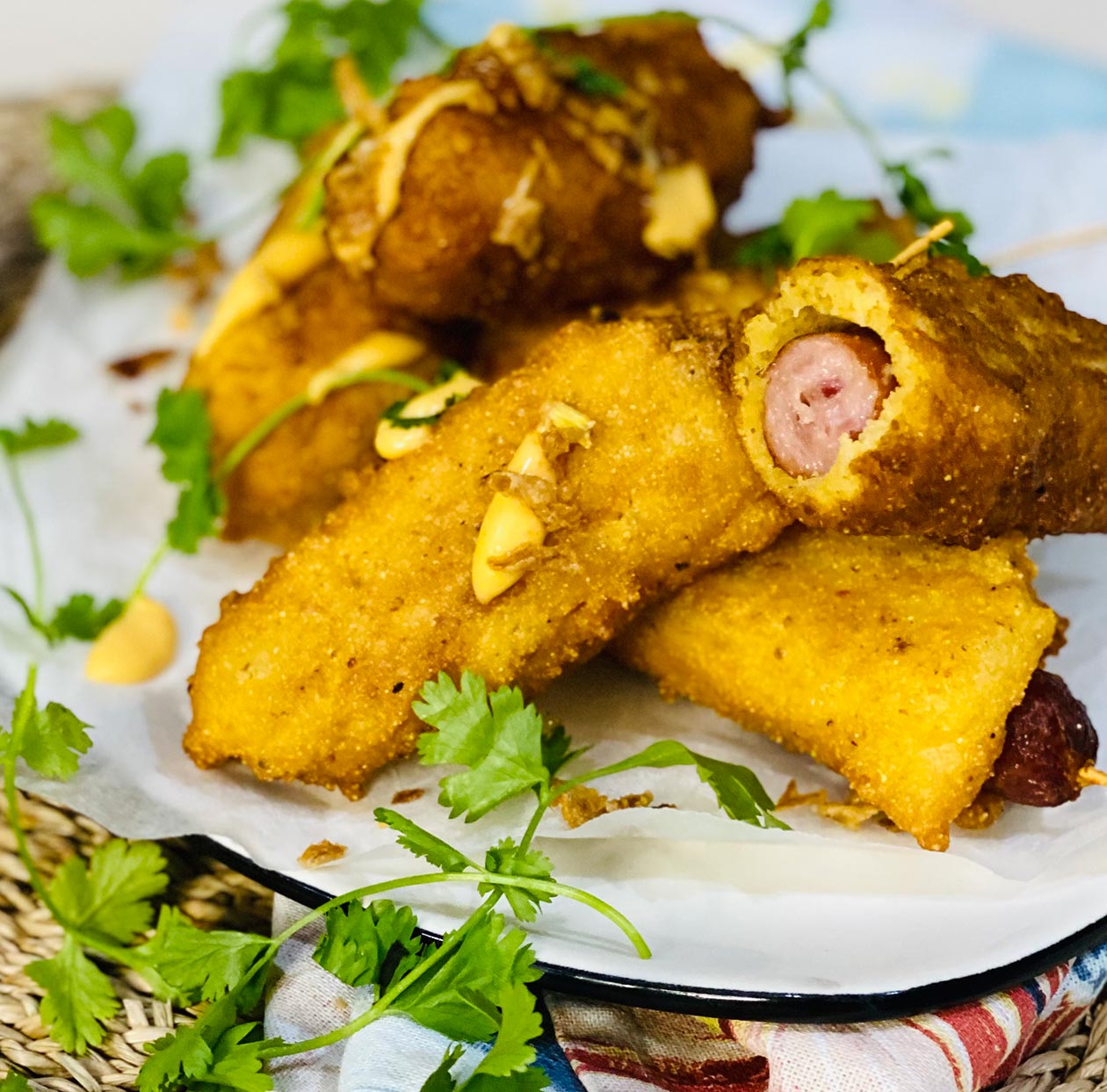 Curried Bacon & Cheese Buster Corndogs - Georgie's Pork